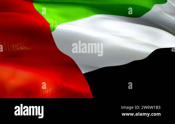 Emirates flag video waving in wind. Realistic UAE Flag background ...