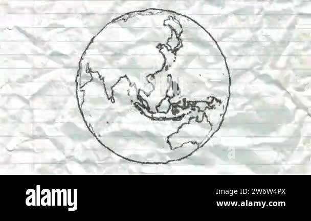 Earth drawing paper cartoon hand drawn animation spinning globe world ...