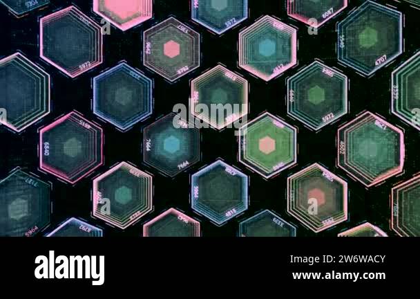 Slowly blinking hexagon figures of blue and green colors, seamless loop ...