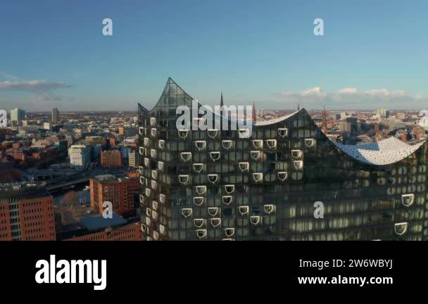 Close up aerial view of modern Elbphilharmonie concert hall building ...