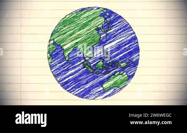 Earth drawing paper cartoon hand drawn animation spinning globe world ...