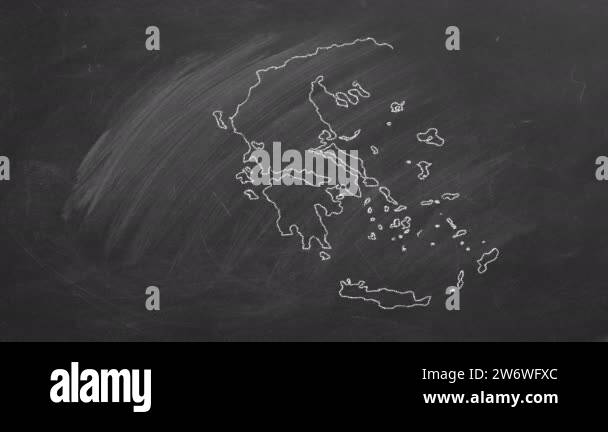 Country map and flag of Greece drawing with chalk on a blackboard. 4K ...