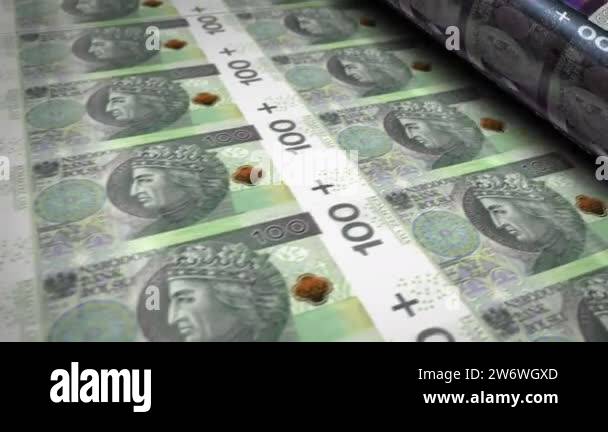 Polish Zloty money banknotes printing roll machine. Paper bank note ...