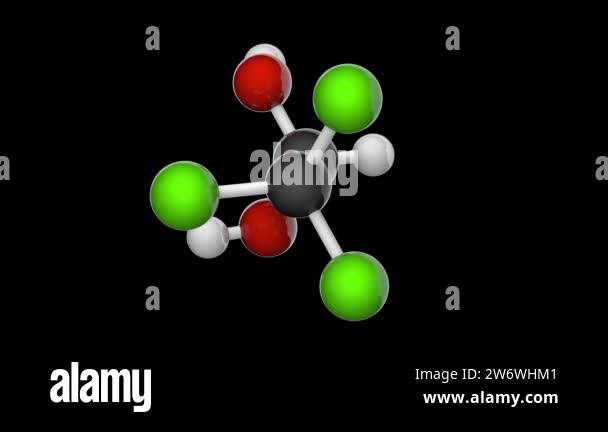 Chloral hydrate sedative and hypnotic drug molecule. C2H3Cl3O2. 3D ...
