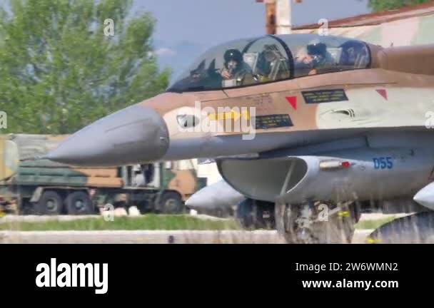 Close-up frontal view of the canopy of twin seats modern fighter jet ...