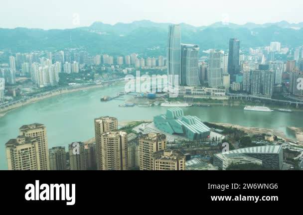Chongqing day cityscape timelapse. Chaotianmen square in downtown, at ...