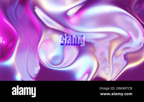 Digital animation of start text against metallic liquid texture ...