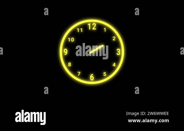 Simple clock animation in golden neon light. Glowing loop graphic ... Simple clock animation in golden neon light. Glowing loop graphic ...