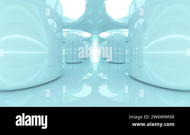 Futuristic abstraction of the future, 3d animation of glowing pillars ...
