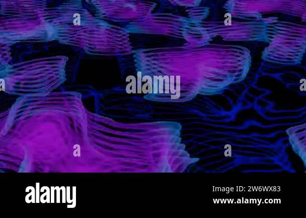 Futuristic animation with topographic lines. Design. Holographic spots of lines in cyberspace ...