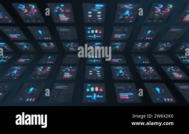 Hi tech panel of fitness application on dark background. Running and sports concept. UI, UX, GUI ...