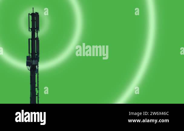 Telecommunication tower with 5G cellular network antenna on green ...