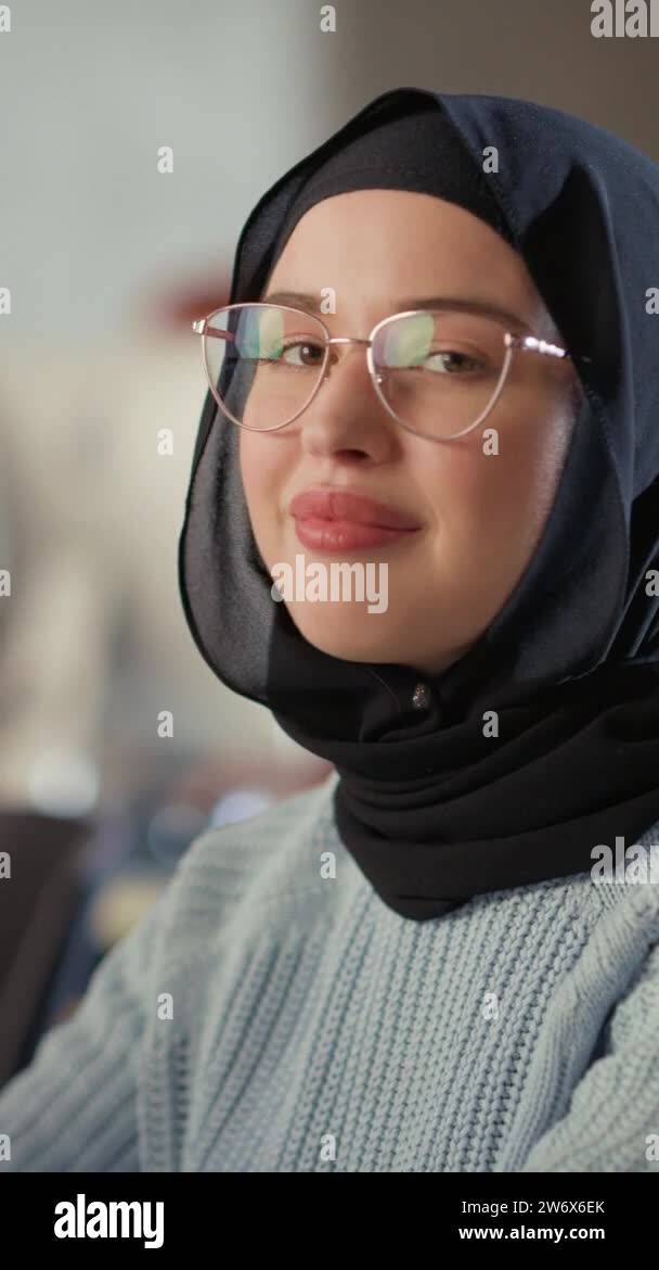 Vertical Screen Student in Hijab Studying in University Class Stock ...