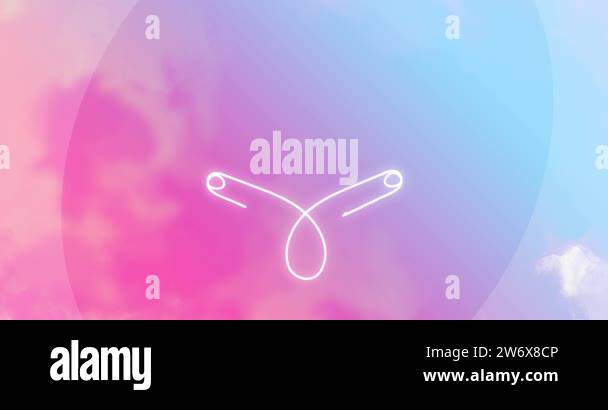 Two open palms and heart, symbol of love. One line drawing on a pink ...