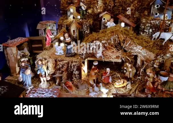 Christmas installation layout of miniature festive biblical scene ...