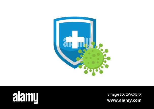 immune icon animation on the white background.blue shield and virus ...