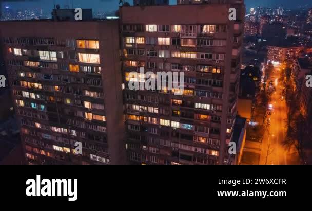 night window timelapse. architecture of the night city, urbanistic view ...