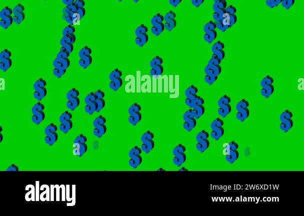 Falling 3D Dollar signs symbol 4k animation on green screen background ...