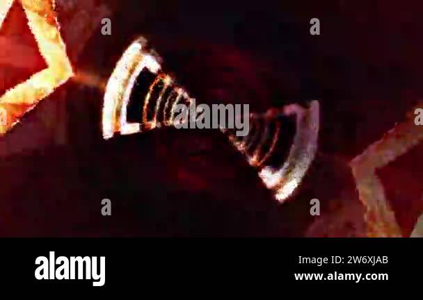 Abstract radiating glow red hypnotic vortex tunnel with center optical ...