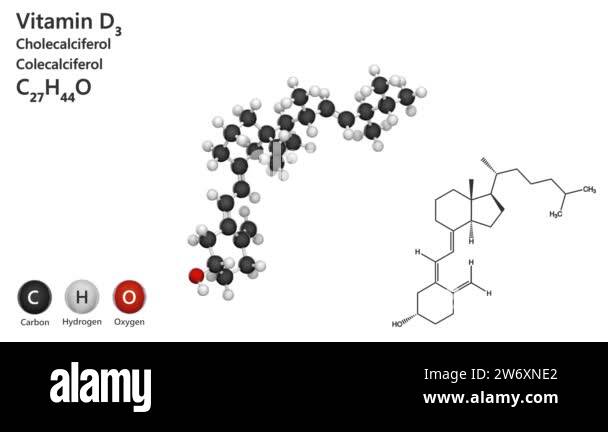 Chemical structure of Vitamin D3 (Cholecalciferol). Formula: C27H44O ...