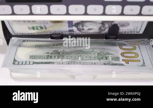Closeup bank automatic equipment for counting cash money. Currency ...