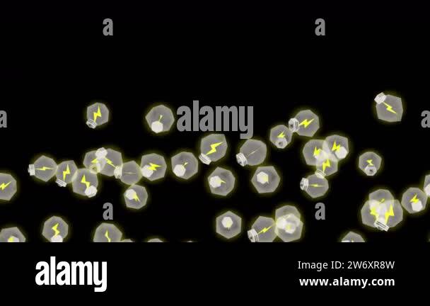 Many light bulb floating in air on black background. Creativity concept ...