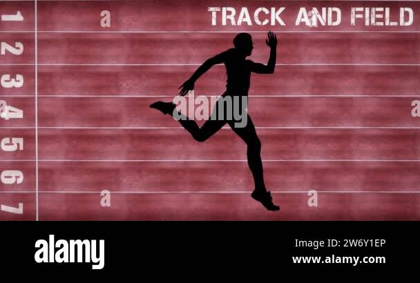 Animation of silhouette of male runner with text on racing track ...