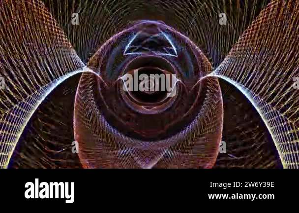 Sci-fi abstract theme with symmetric wire mesh waves. 4K 3d futuristic glow wire mesh lines ...