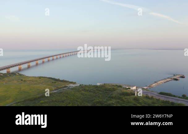 Oresund bridge. A long tunnel bridge with an artificial island between ...