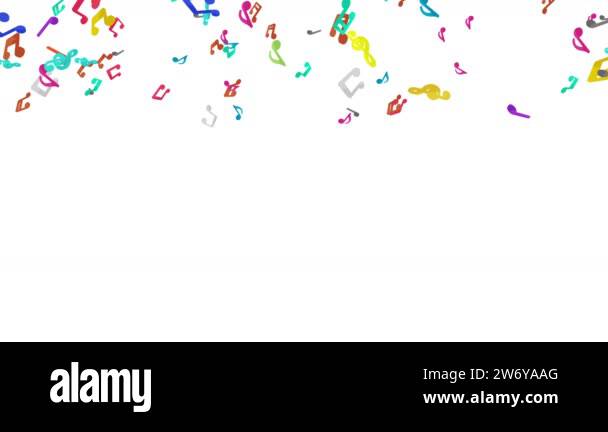 Many colorful musical notes floating in air on white background. Music ...