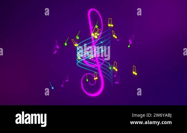 Neon Rotating Musical Notes and Treble Clef Animation 4K, loop ...