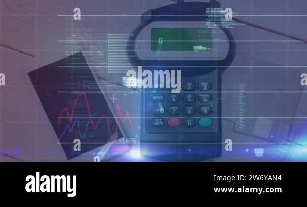 Animation of financial data processing over payment terminal and ...
