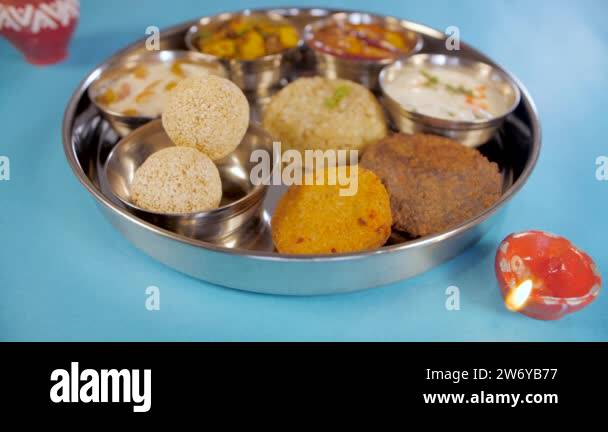 Traditional vegetarian food platter served during the religious fasting ...
