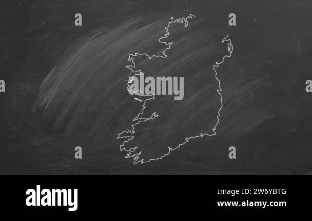 Country map and flag of Ireland drawing with chalk on a blackboard. 4K ...