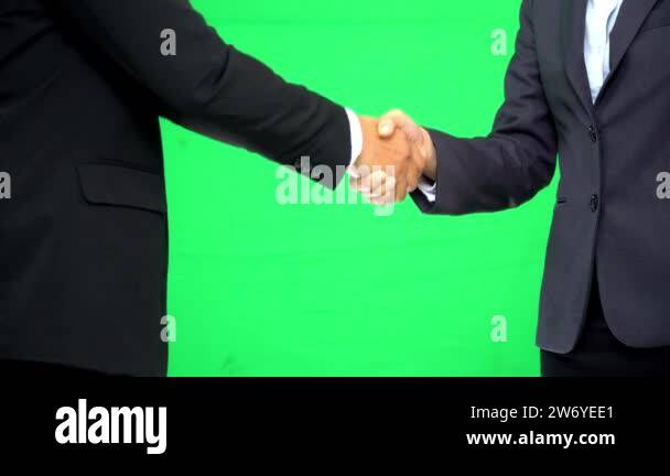 Business handshake on green screen background, partnership trust ...
