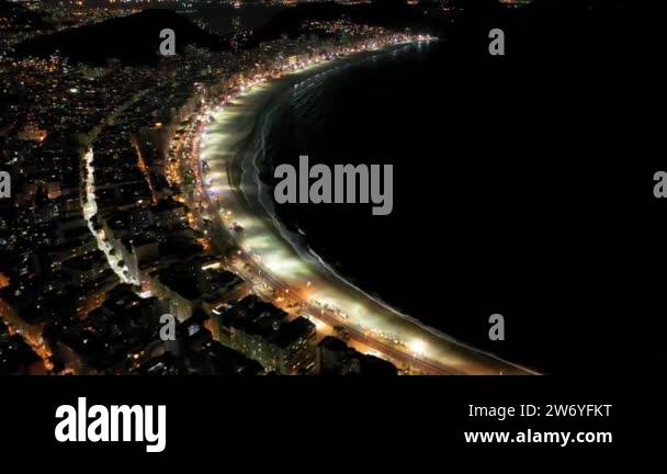 Nightlife view of Copacabana beach, Rio de Janeiro, Brazil. Night view ...