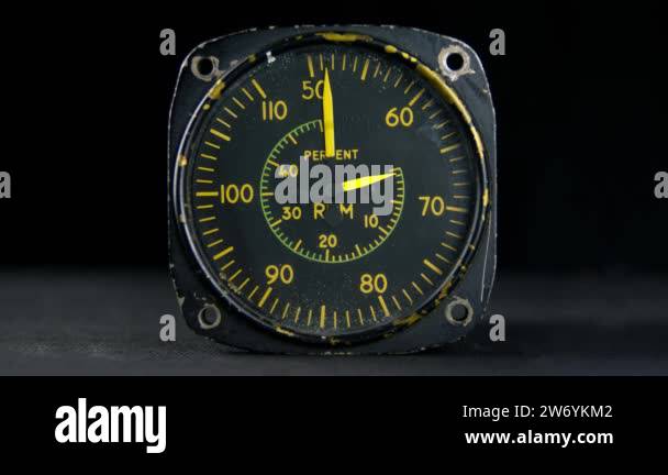 Speedometer of an airplane. Analog vintage old instrument. Hands moving ...