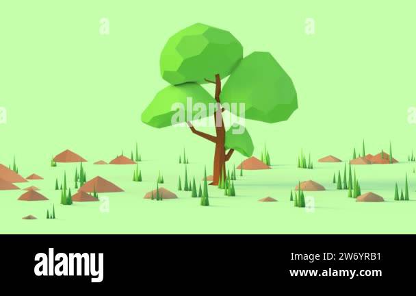 Minimalist Cartoon green tree moving animation loop. Low poly cartoon ...