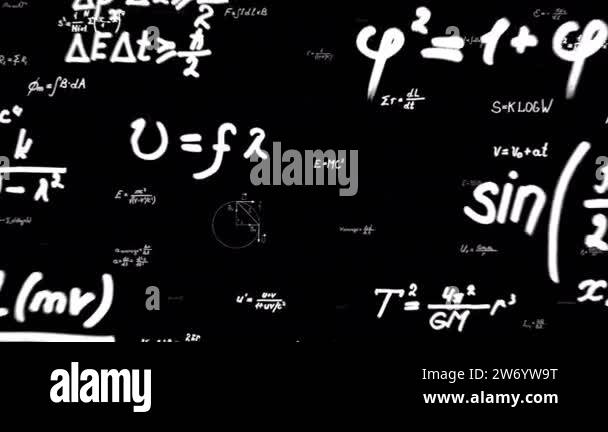 Flying math and physics formulas, symbols, functions, and equations ...