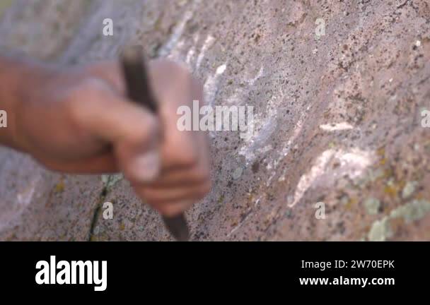 Ancient man cave painting and writing historic inscription graffiti on ...