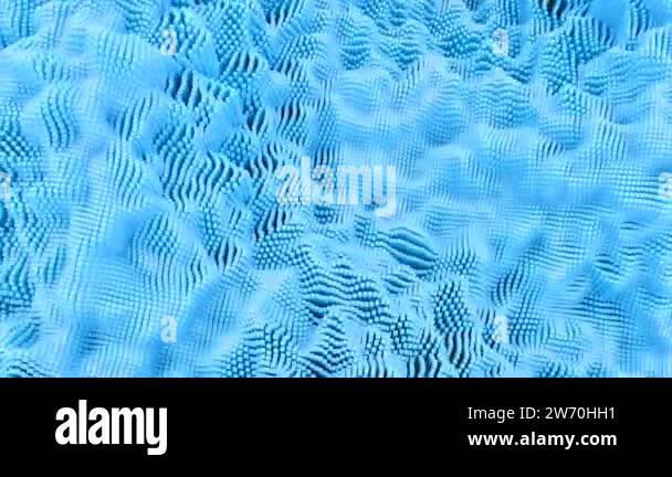 Abstract rotating uneven blue surface of cubic shaped particles with ...