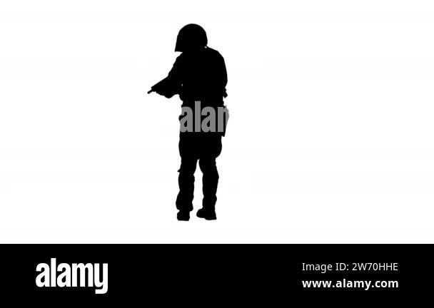 Silhouette Police special forces officer holding position Stock Video ...