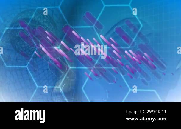 Animation of molecules over digital model of human face. global ...