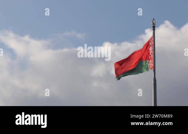 GOMEL, BELARUS - APRIL 19, 2021: Belarusian symbols flag against the ...
