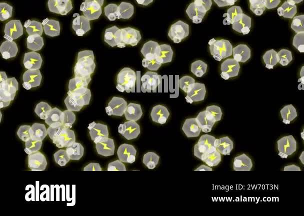 Many light bulb floating in air on black background. Creativity concept ...