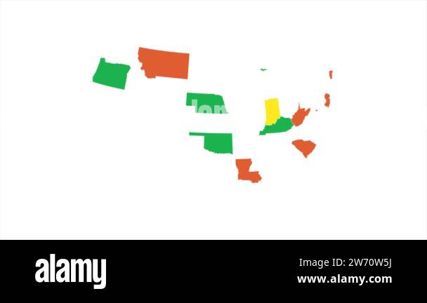 Map of United States of America showing different states. Animated ...