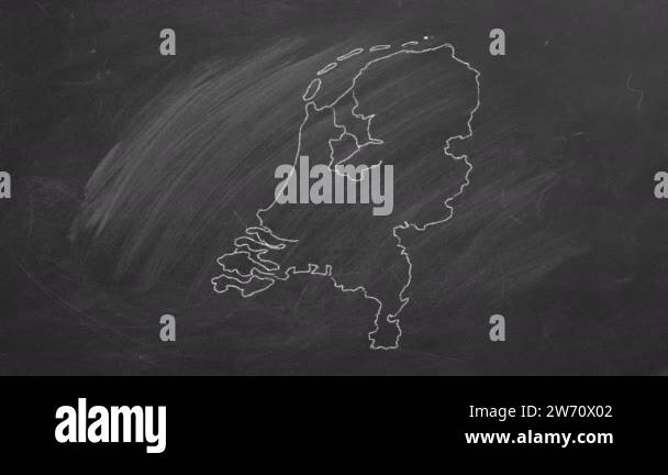 Country map and flag of The Netherlands drawing with chalk on ...