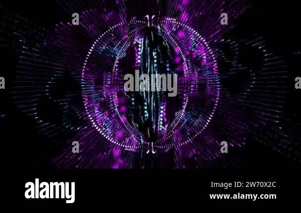 Dynamic energy sphere with dancing pink and blue neon particles and ...