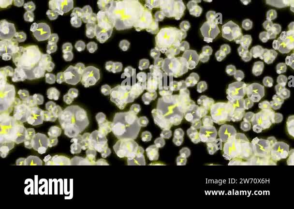 Many light bulb floating in air on black background. Creativity concept ...