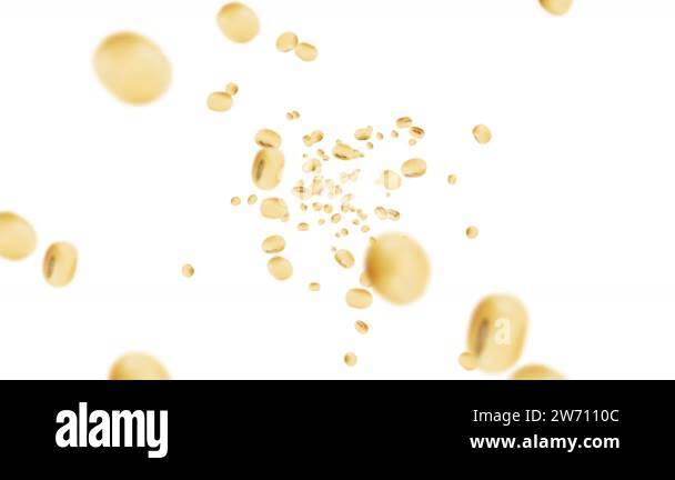 Flying many soybeans on white background. Light brown grains. Soya bean ...
